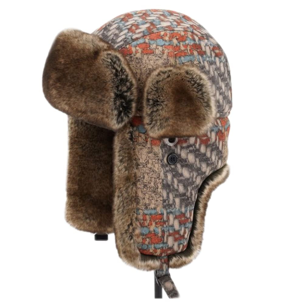 HAORUN Women Floral Winter Ski Hat Trapper Trooper Ushanka Russian Faux ...