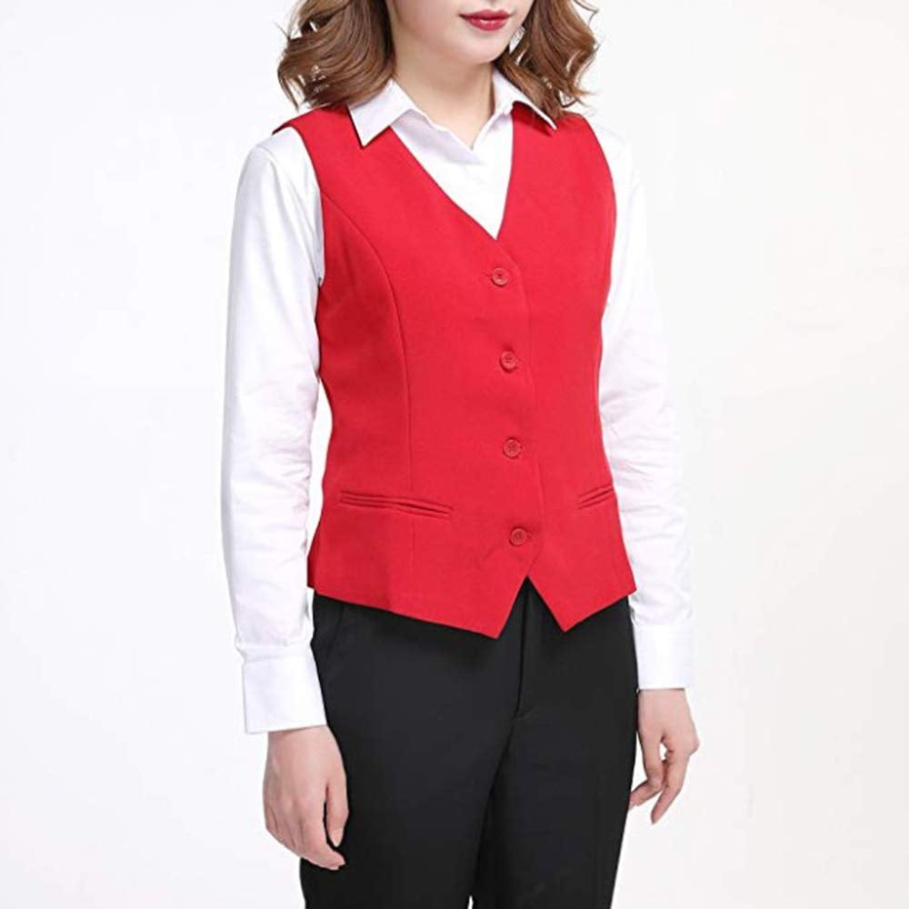 HAORUN Women Formal Waistcoat Work Suit Vest Sleeveless Coat Waitress ...
