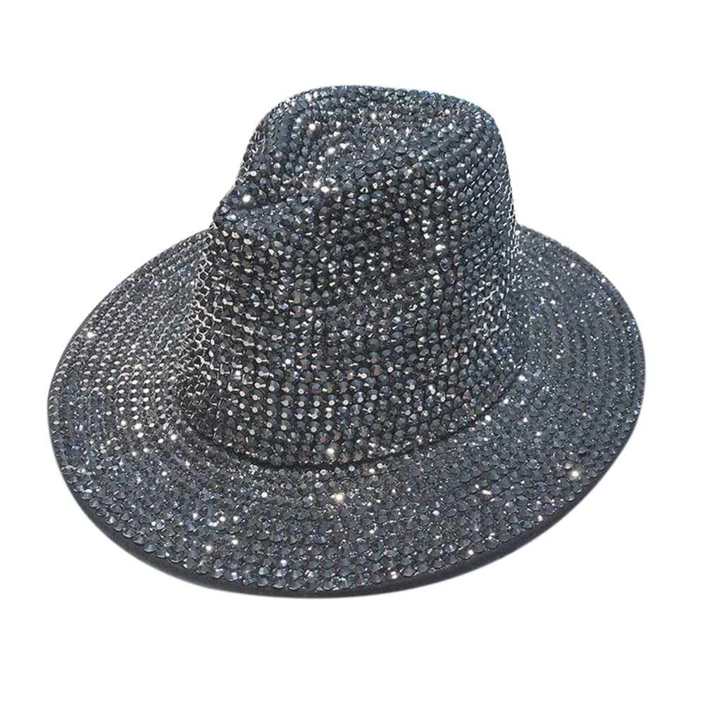 HAORUN Women Glitter Rhinestone Shiny Bling Wide Panama Hat Jazz Visor ...