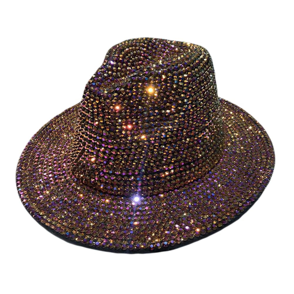 HAORUN Women Glitter Rhinestone Shiny Bling Wide Panama Hat Jazz Visor ...