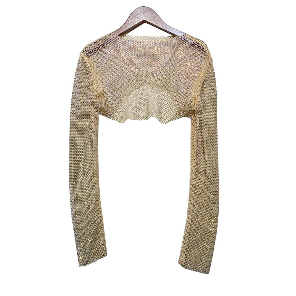 HAORUN Women Rhinestone Crystal Crop Tops Sheer Shiny Glitter Blouse T ...