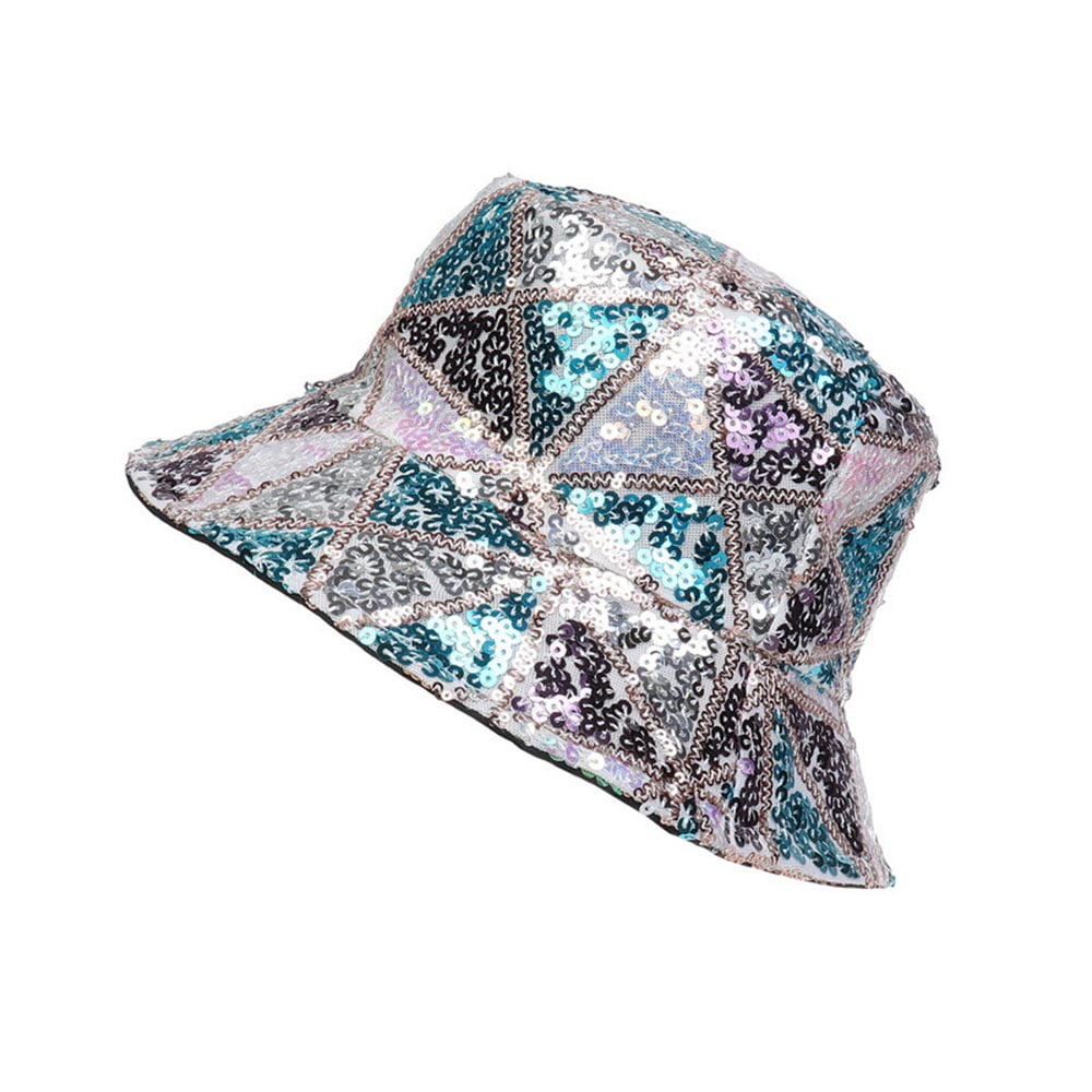 HAORUN Women Sequin Glitter Bling Bucket Hat Wide Brim Fishing Cap ...