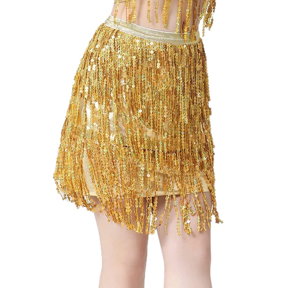 HAORUN Women Sequin Tassels Latin Dance Skirt Glitter Fringe Salsa ...