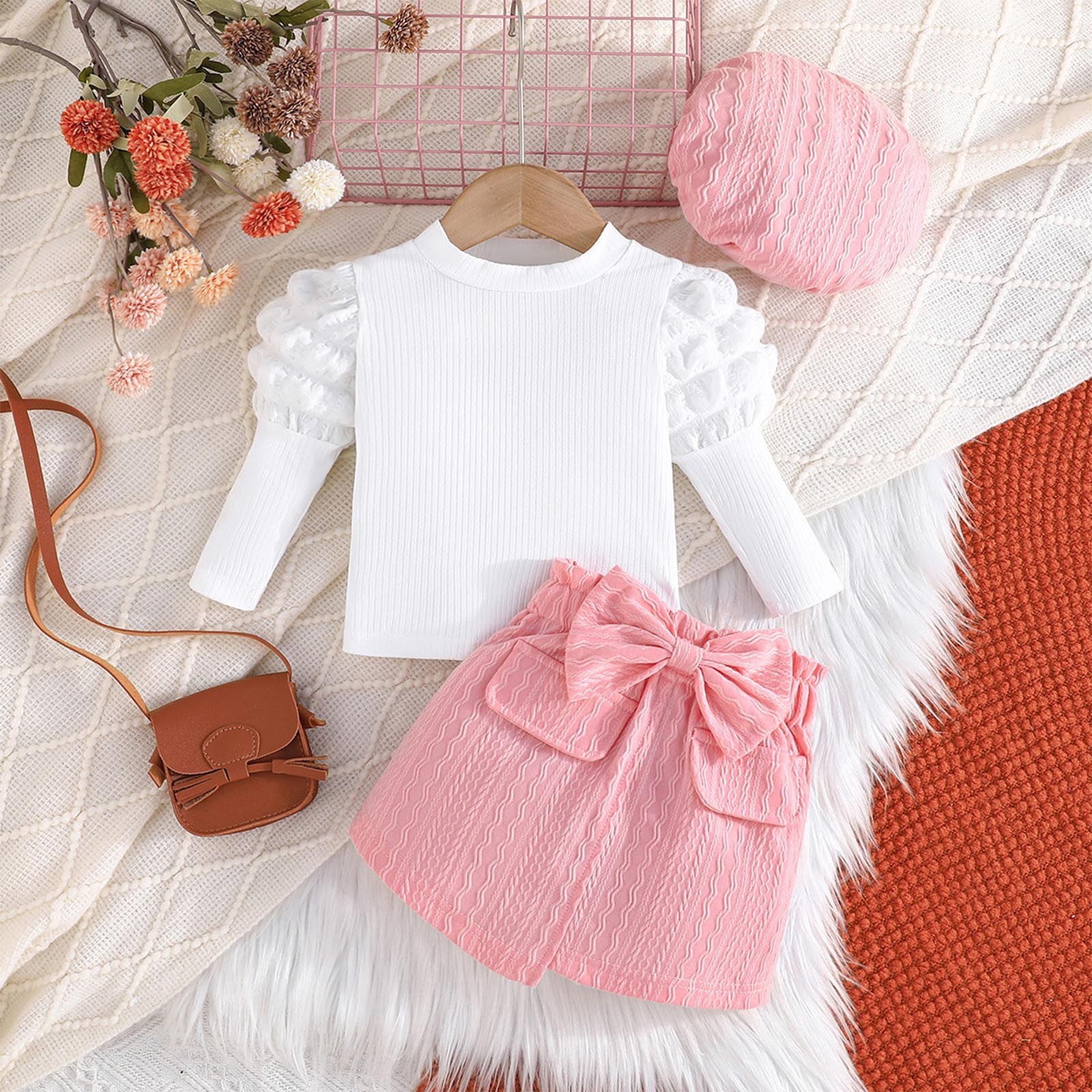 HAOTAGS 3PCs Infant Skirt Suits, with Hat Long Sleeve Solid Bubble ...