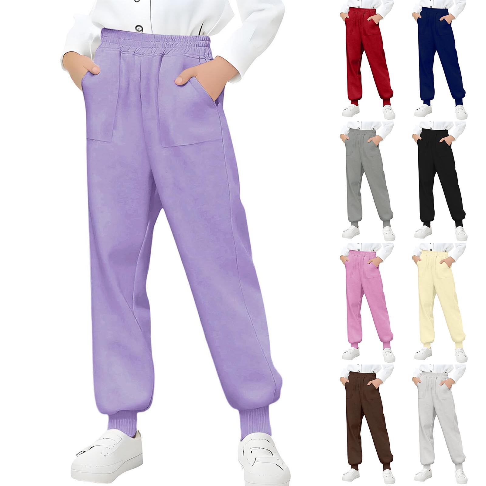 HAOTAGS Big Girls Boys Sweatpants(5-15), Elastic Waist with Pockets ...