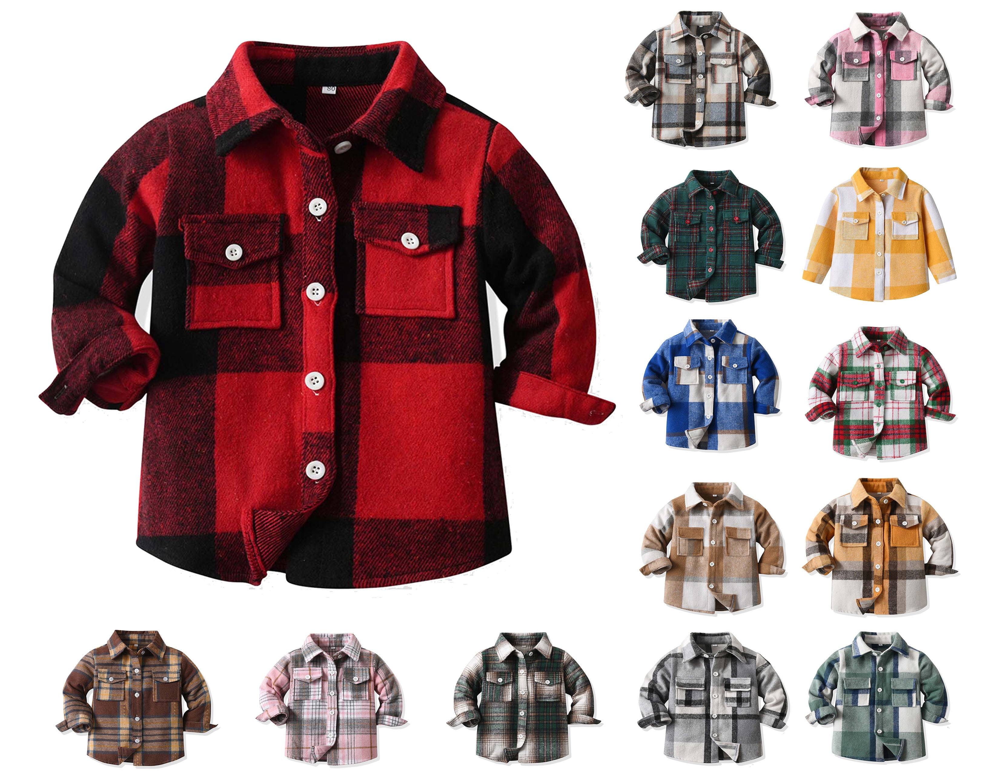 HAOTAGS Boys Flannel Plaid Shirt, Long Sleeve Button Shirt Jacket ...