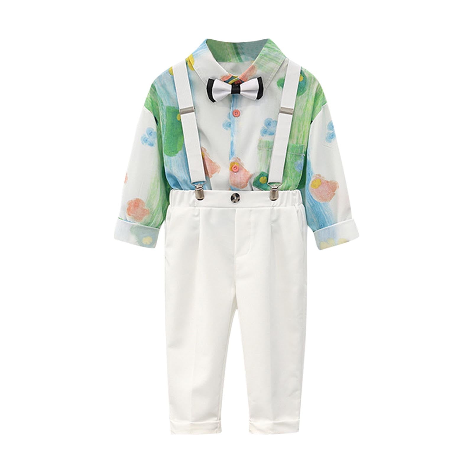 HAOTAGS Boys Formal 4-piece Outfit, Suspenders and Tie School Uniform ...