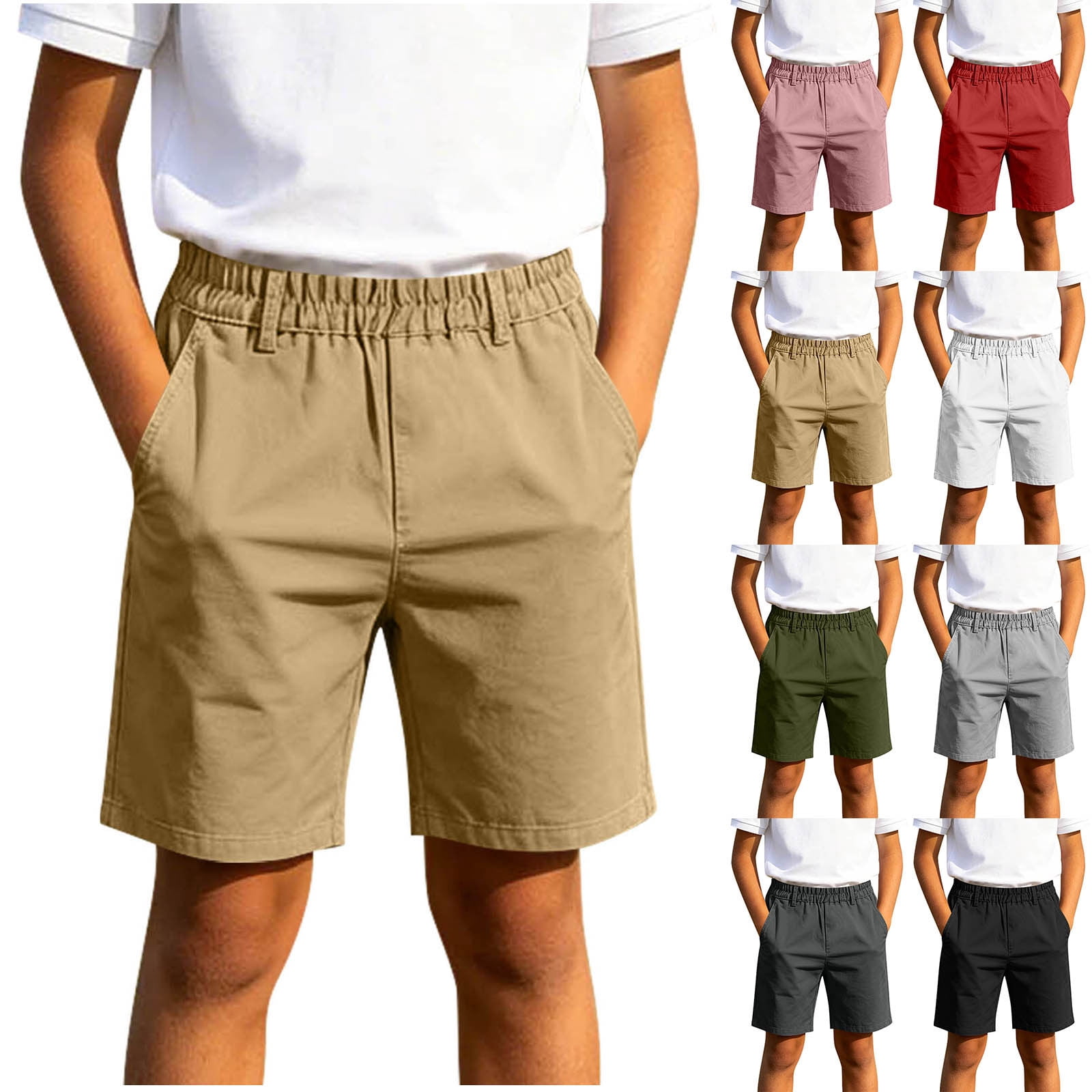 HAOTAGS Boys Uniform Shorts (5-15) Elastic Waist School Shorts with ...