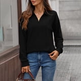HAOTAGS Business Casual Womens Tops Black Shirts V Neck Solid Long ...