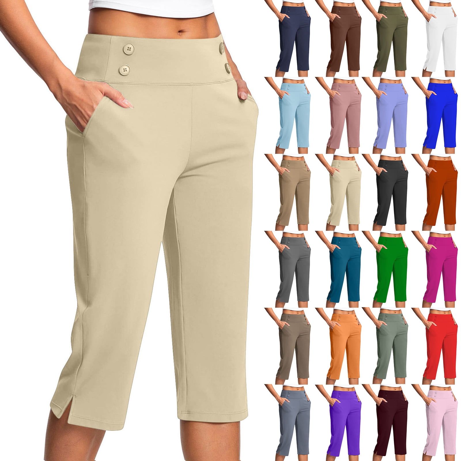 HAOTAGS Capri Pants for Women, High Waist Stretch Dressy Capris Pants ...