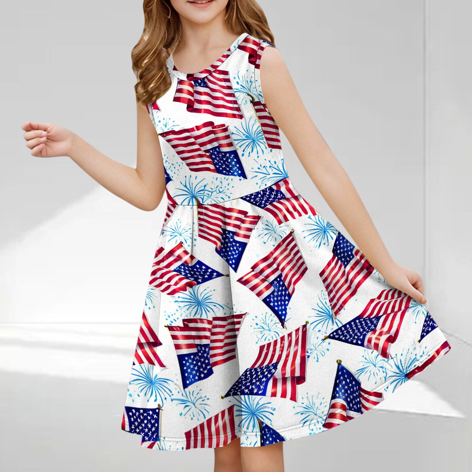 HAOTAGS Dresses for Girls(3-4 Years), Flag Prints Waist-Cinching Summer ...