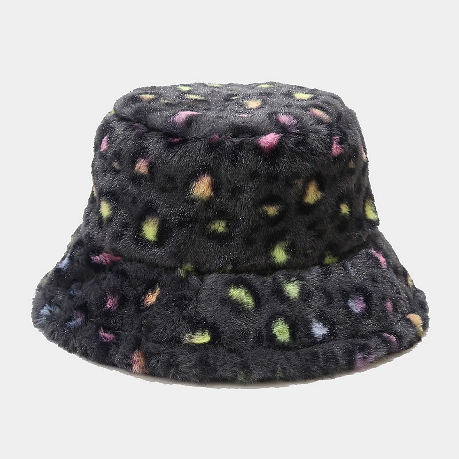 HAOTAGS Fuzzy Bucket Hat for Women Furry Fur Bucket Hat Leopard Print ...