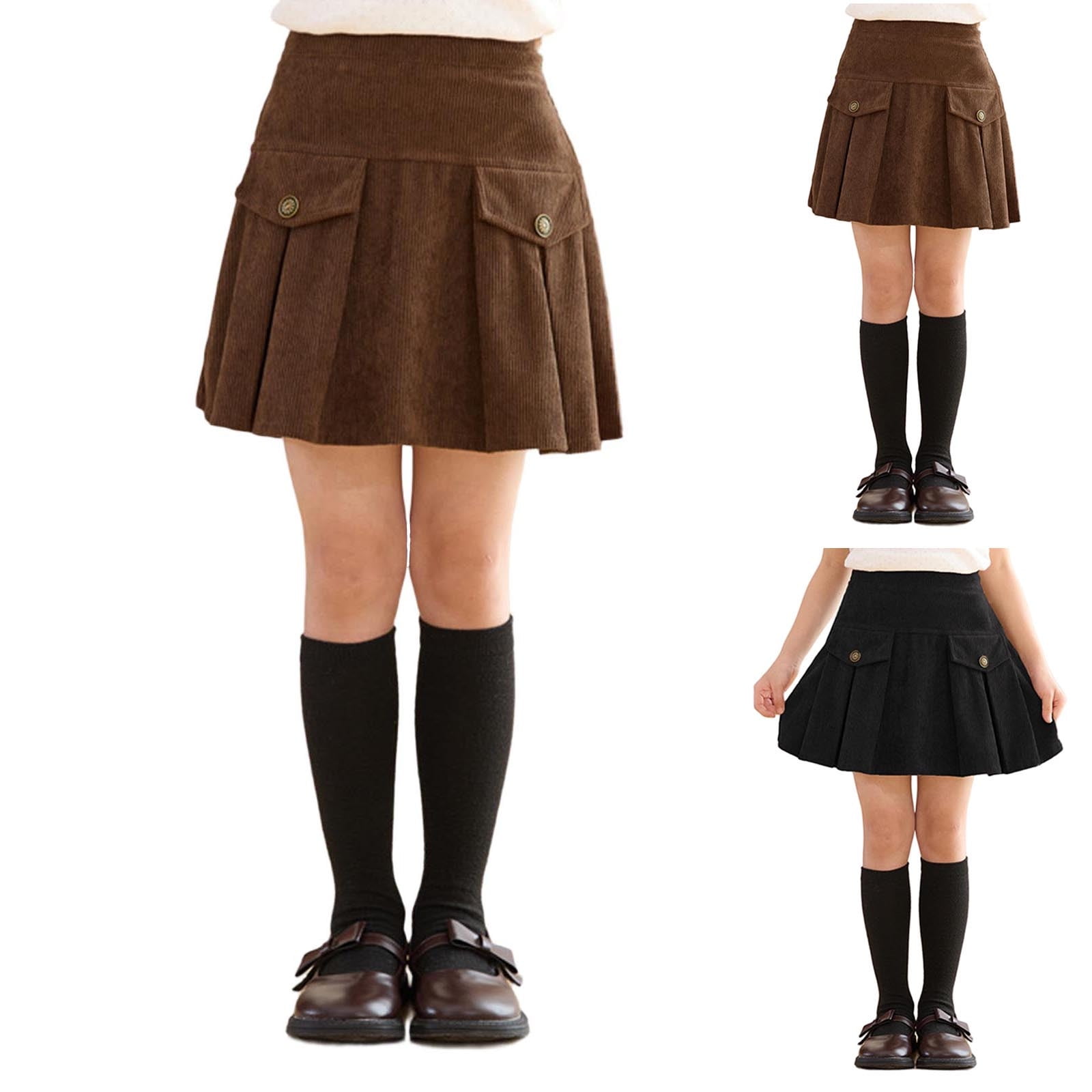 HAOTAGS Girl's PU-Leather Pleated Mini Skirt(3-14), Pocket-Detail High ...