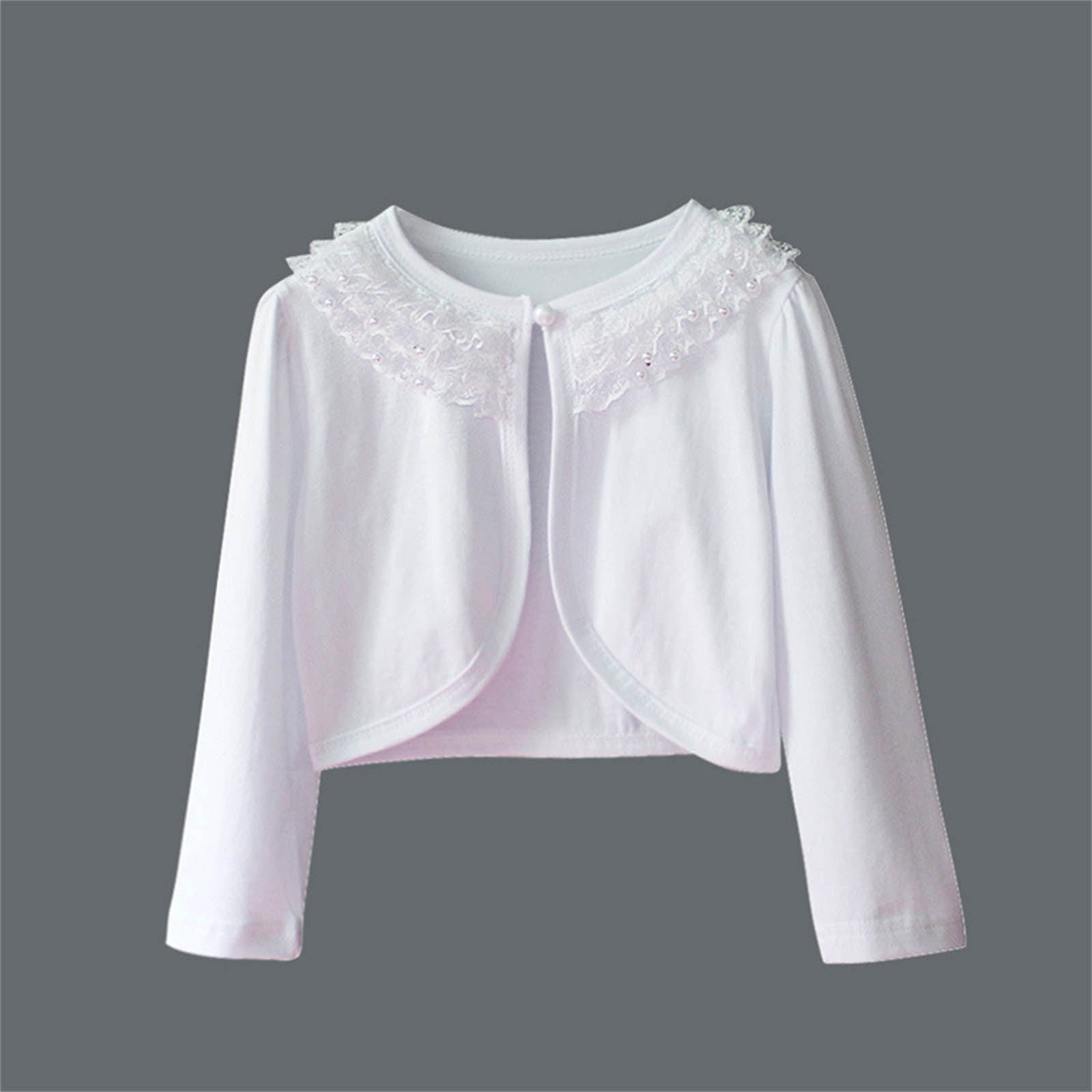 HAOTAGS Girls Cardigan, Long Sleeve Knit Sweater, White, Size 8-9 Years ...