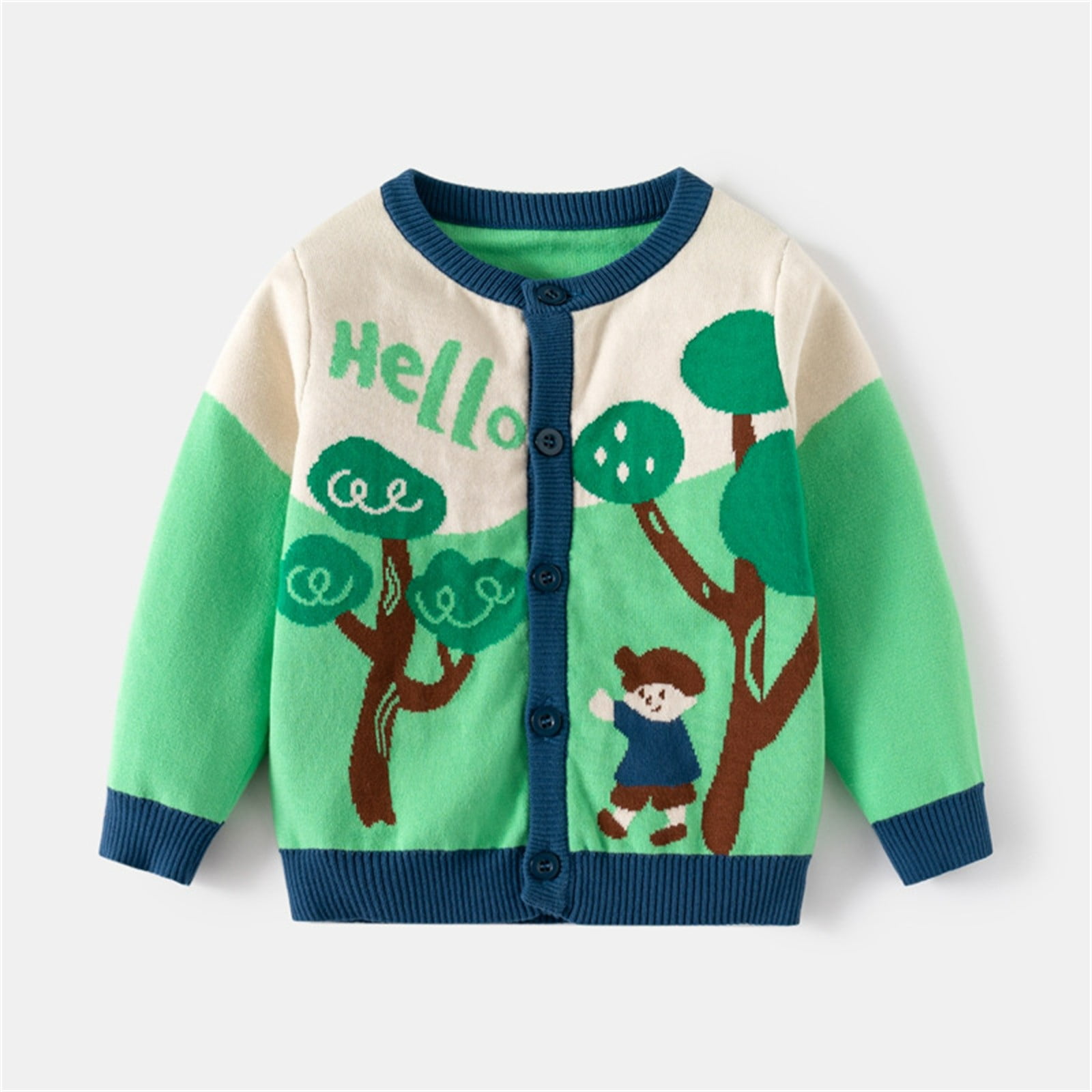 HAOTAGS Girls Crewneck Cardigan Long Sleeve Button Sweater Cute Graphic ...