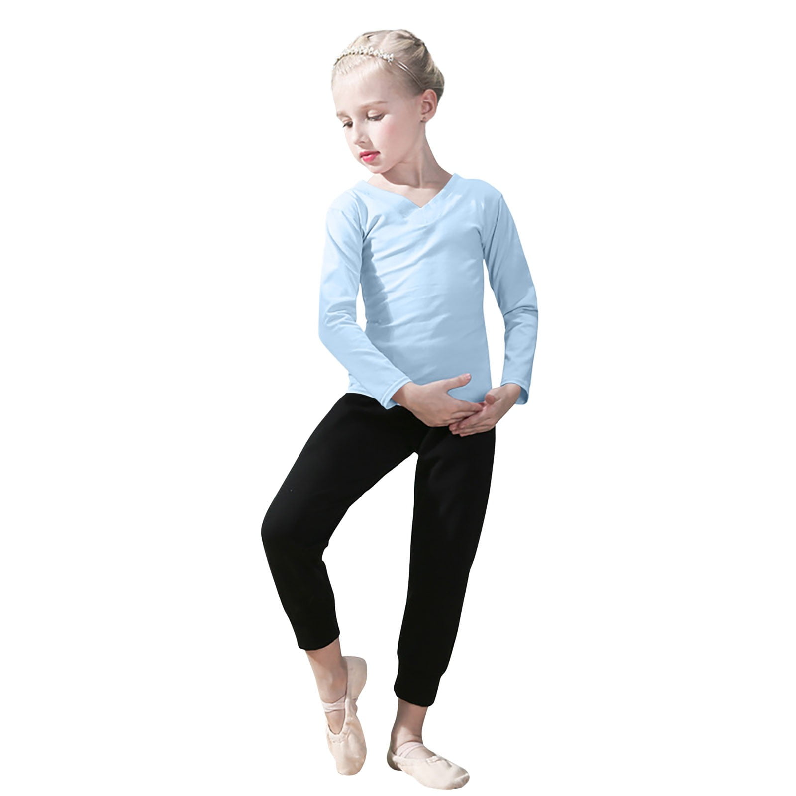 HAOTAGS Girls Dance Two - Piece Set, Breathable Dance V-neck Long ...