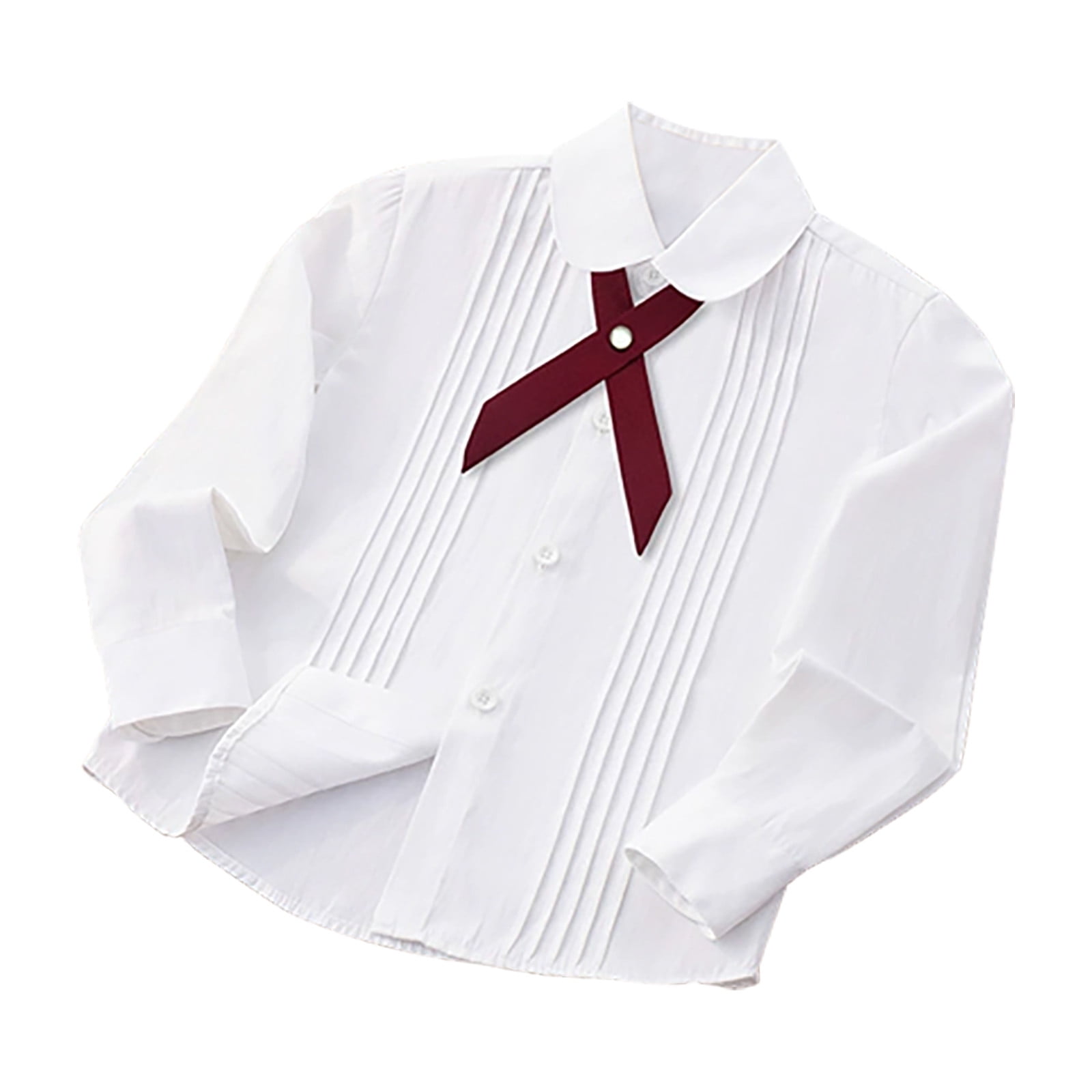 HAOTAGS Girls Lace-Up Collar Shirt, Casual Tops School Uniform Shirt ...