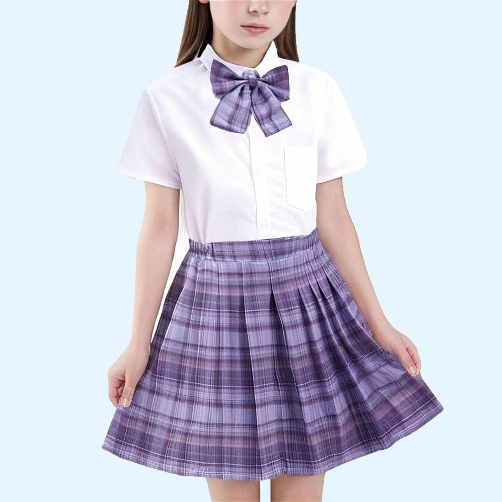 HAOTAGS Girls School Uniform 3 Piece Set,Button Down Tops Elastic Waist ...