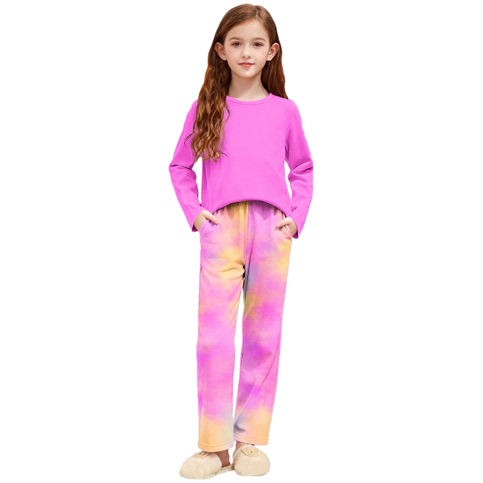 HAOTAGS Girls Two - piece Set, Long - Sleeve Printed Crewneck Causal ...