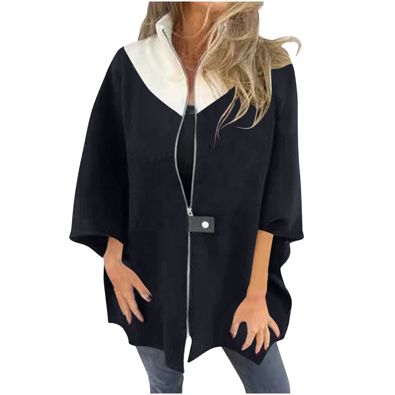 HAOTAGS Jackets for Women Side Pockets Long Length Fleece Linked Casual ...