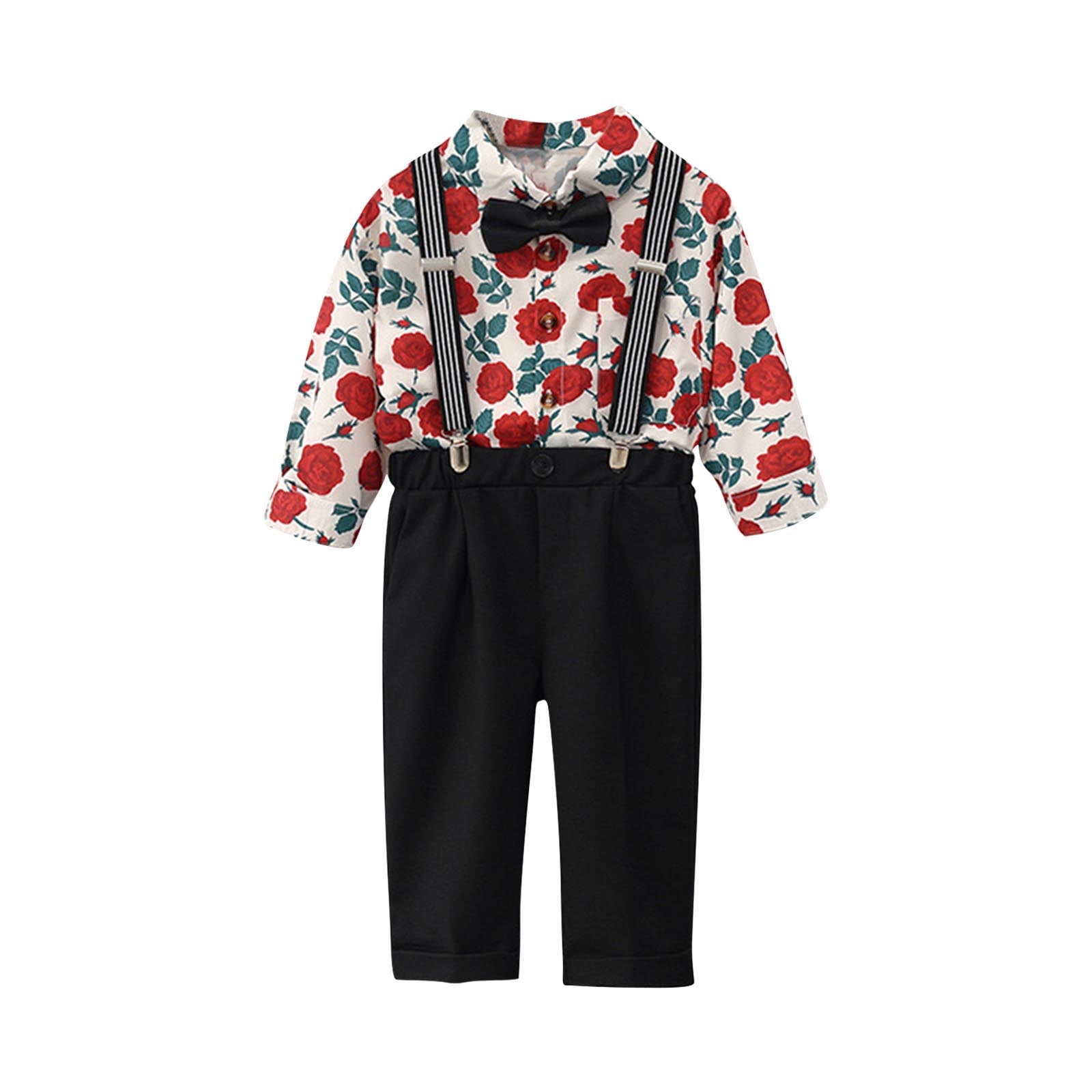 HAOTAGS Kids Four-Piece Suit with Suspenders, Shirt with Bowtie Long ...