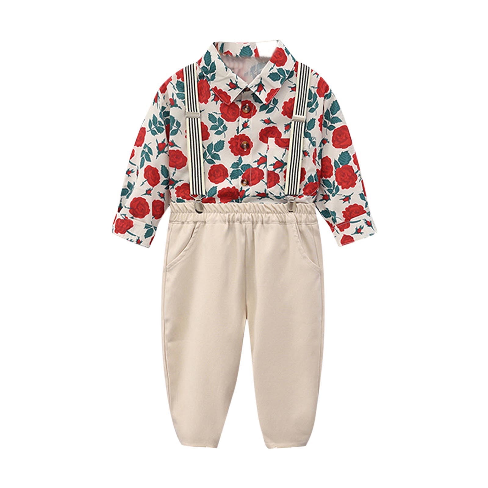 HAOTAGS Kids Four-Piece Suit with Suspenders, Shirt with Bowtie Long ...