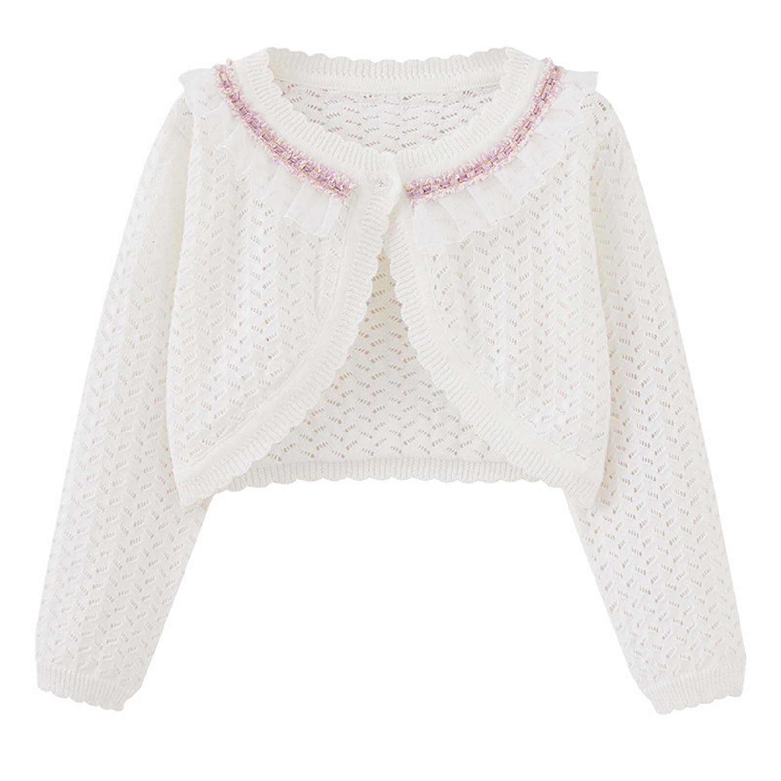 HAOTAGS Little Girls Crew Neck Long Sleeve Cotton Cardigan with Cute ...