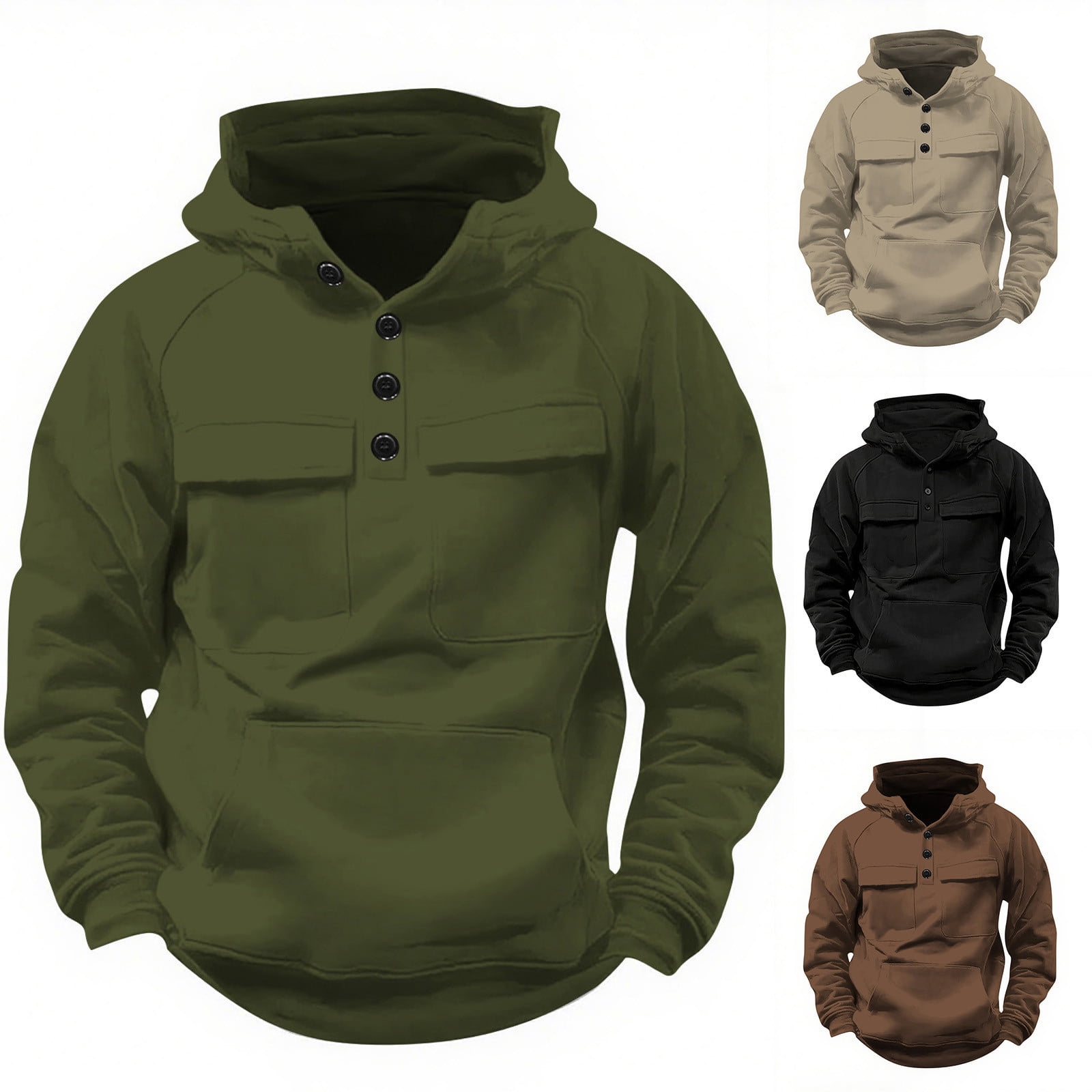 HAOTAGS Men's Active Sport Hoodie, Buttoned Hooded Sweatshirts Outdoor ...