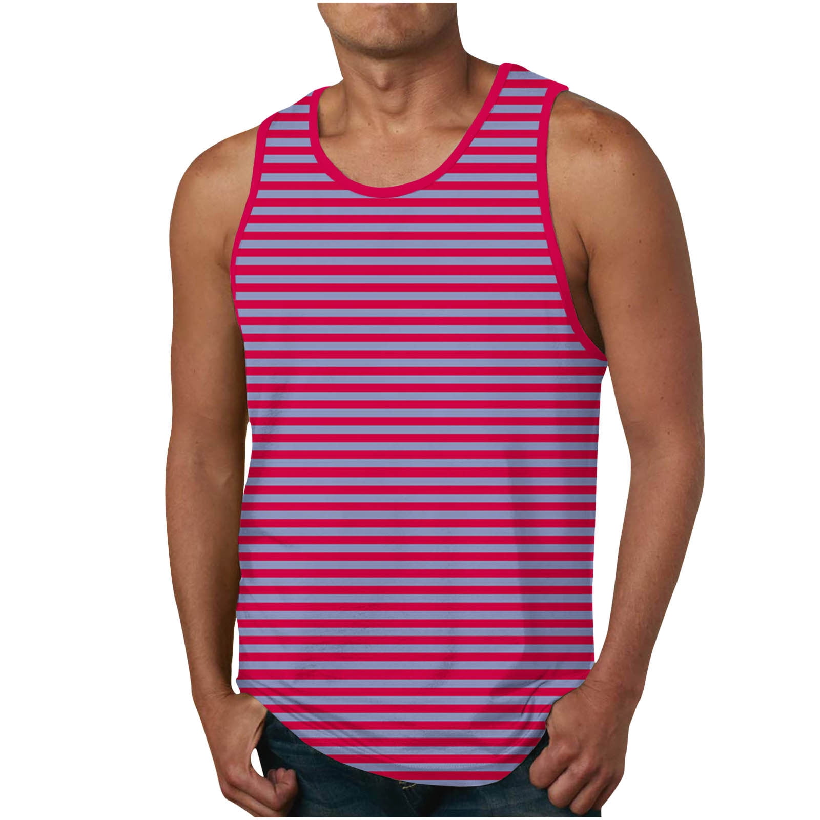 HAOTAGS Men's Solid Tank Tops, Moisture-wicking Crew Neck Solid Athletic Tank Tops Pink S ...