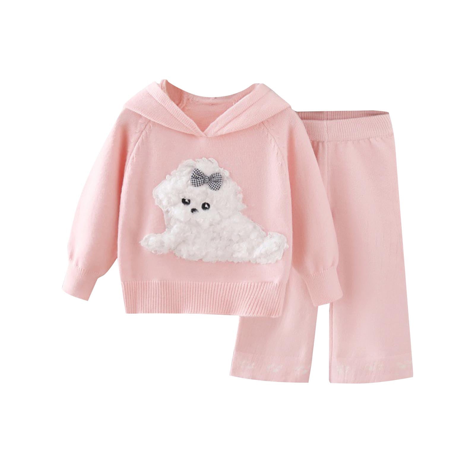 HAOTAGS Outfit Sets for Girls, Elastic Waist Round Neck Knitted Hooded ...
