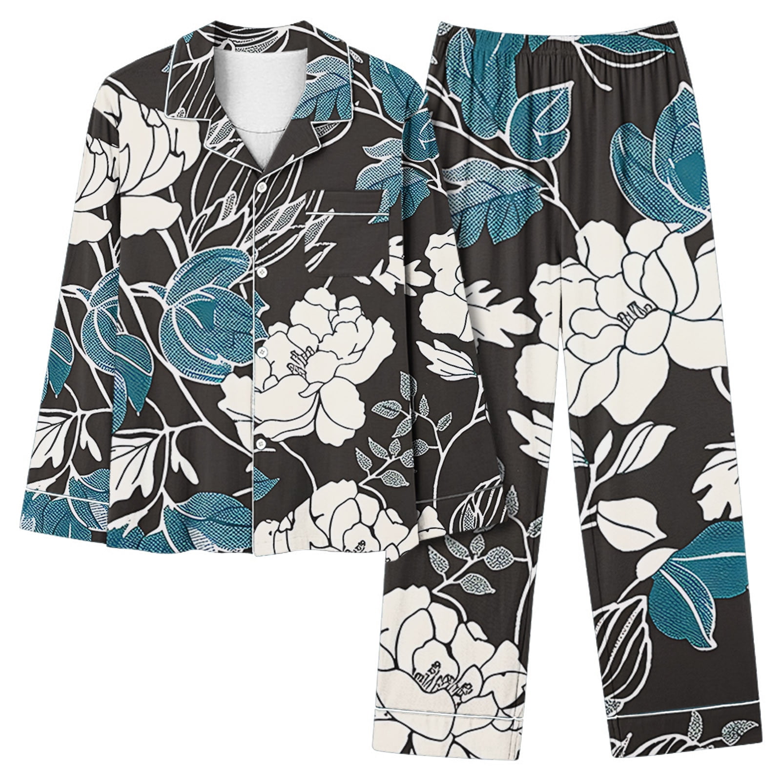 HAOTAGS Pajamas for Women Graphic Print Buttoned Pajama Set Nightwear ...