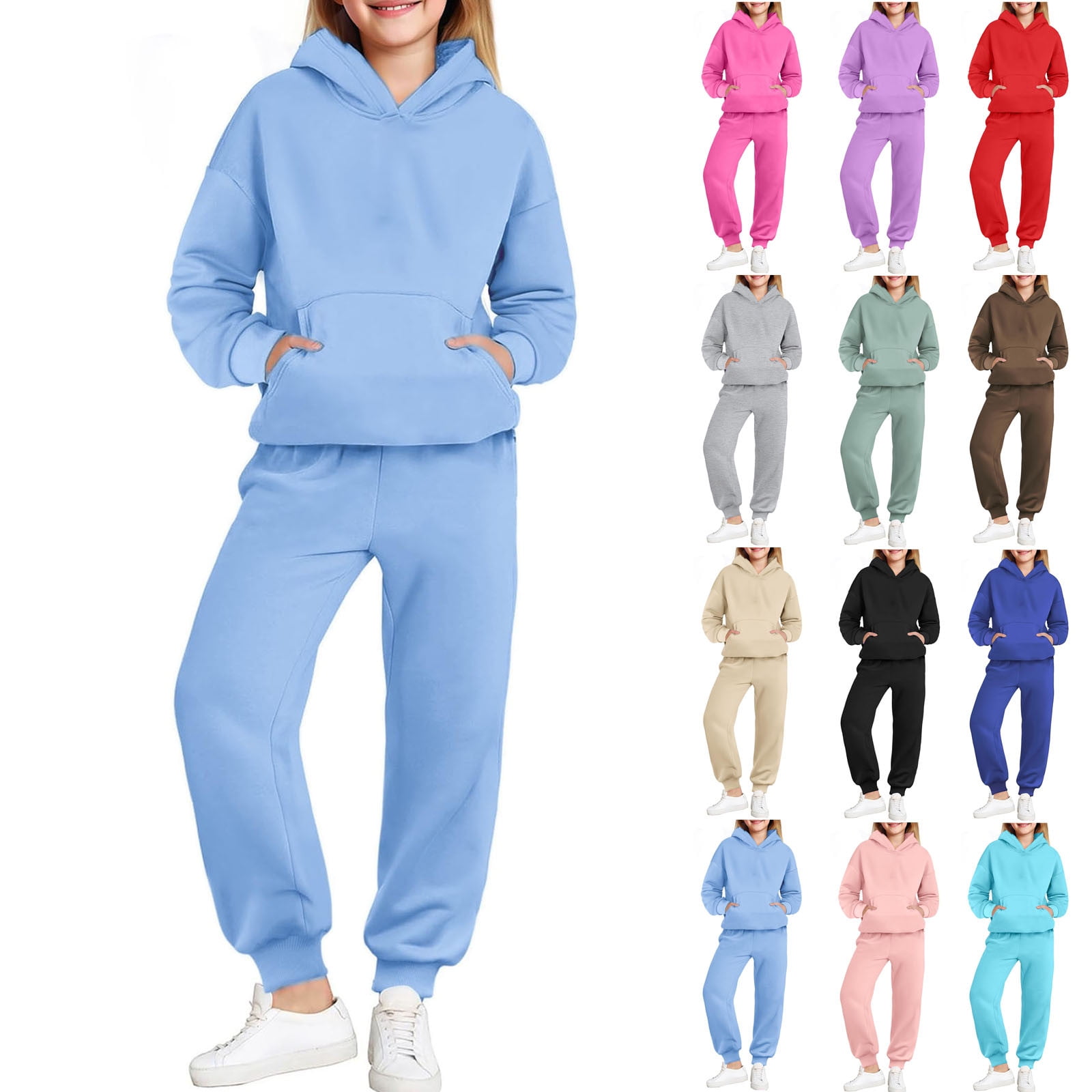 HAOTAGS Teen Girls 2 Piece Sweatsuits(4-15), Long Sleeve Hoodie with ...