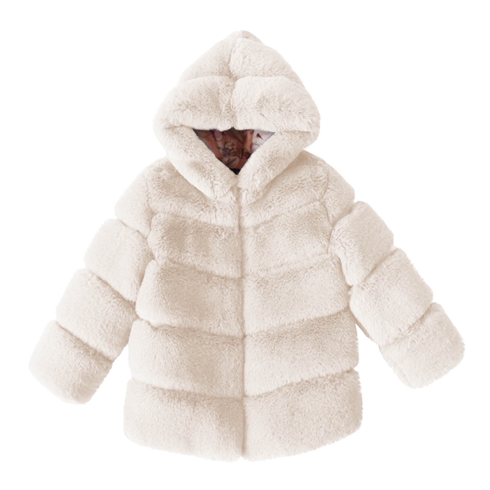 HAOTAGS Toddler Girls Faux Fur Coat,Thickened Hood With Shoulder Warm Winter Jacket White 11 ...