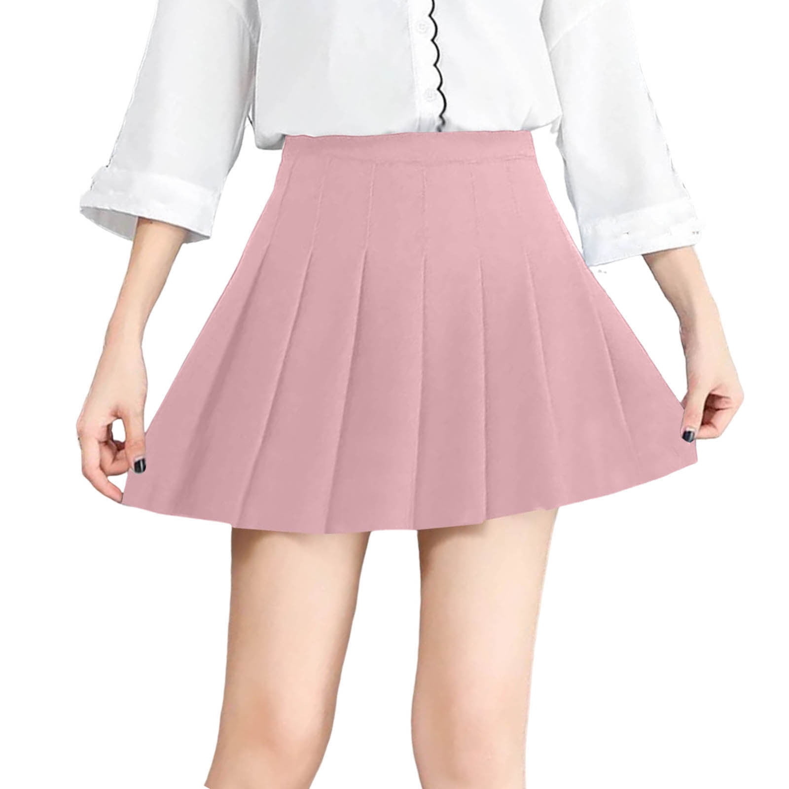 HAOTAGS Uniform Skirts for Girls, Solid Skater Skirt High Waisted Mini ...