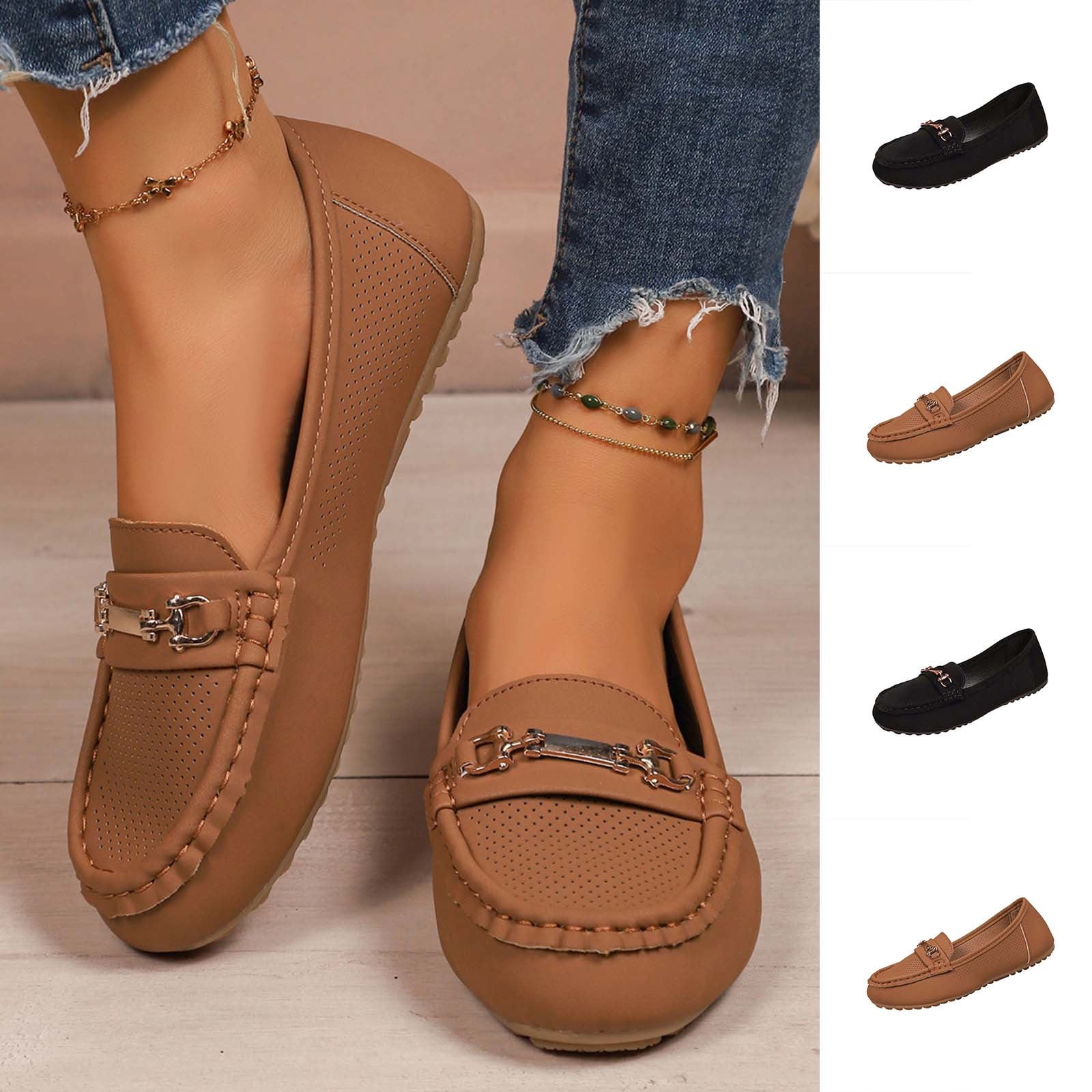 HAOTAGS Women Slip On Flats,One - Step Footwear Brown - Walmart.com