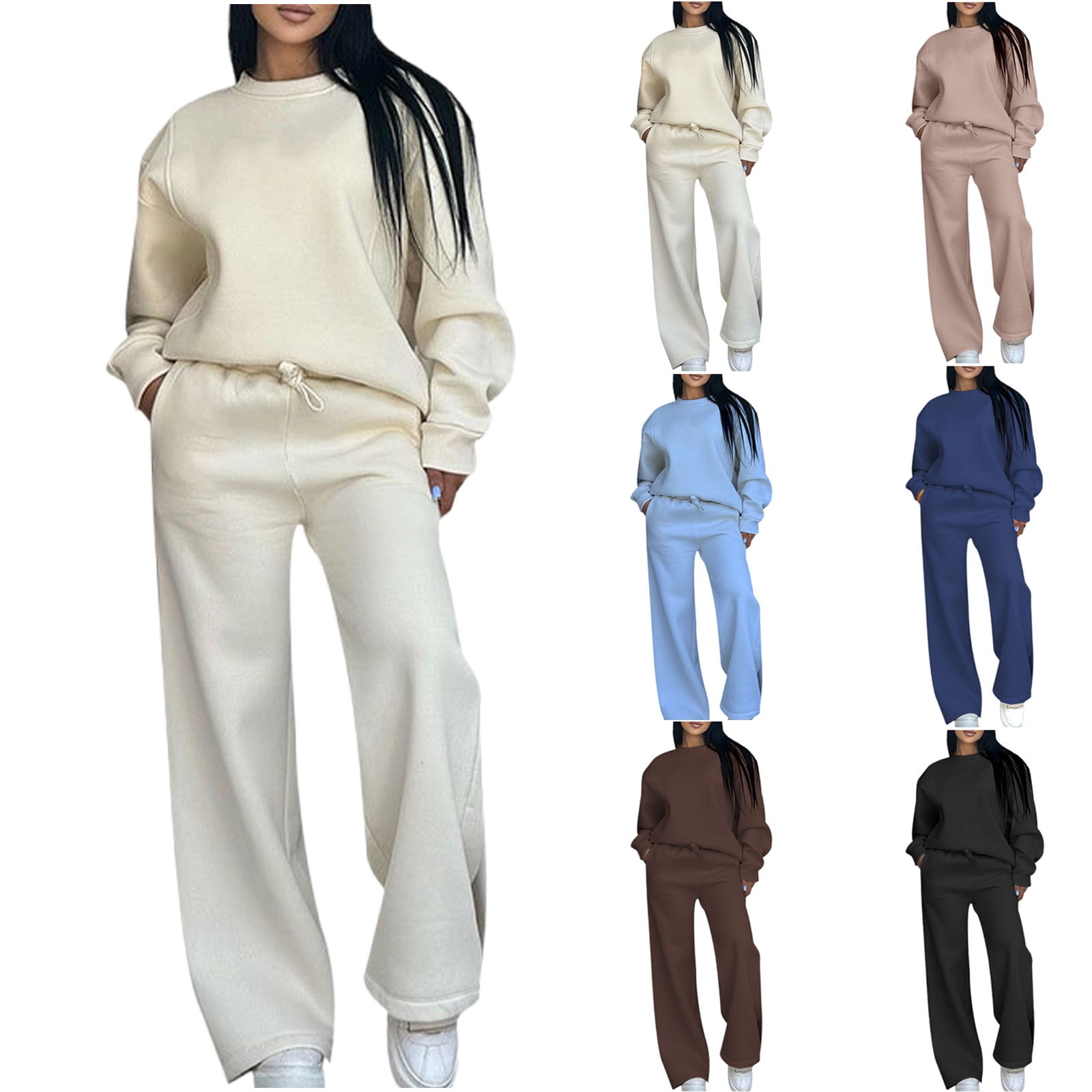 HAOTAGS Women's 2 Piece Sweatsuit Set, Long Sleeve Round Neck ...