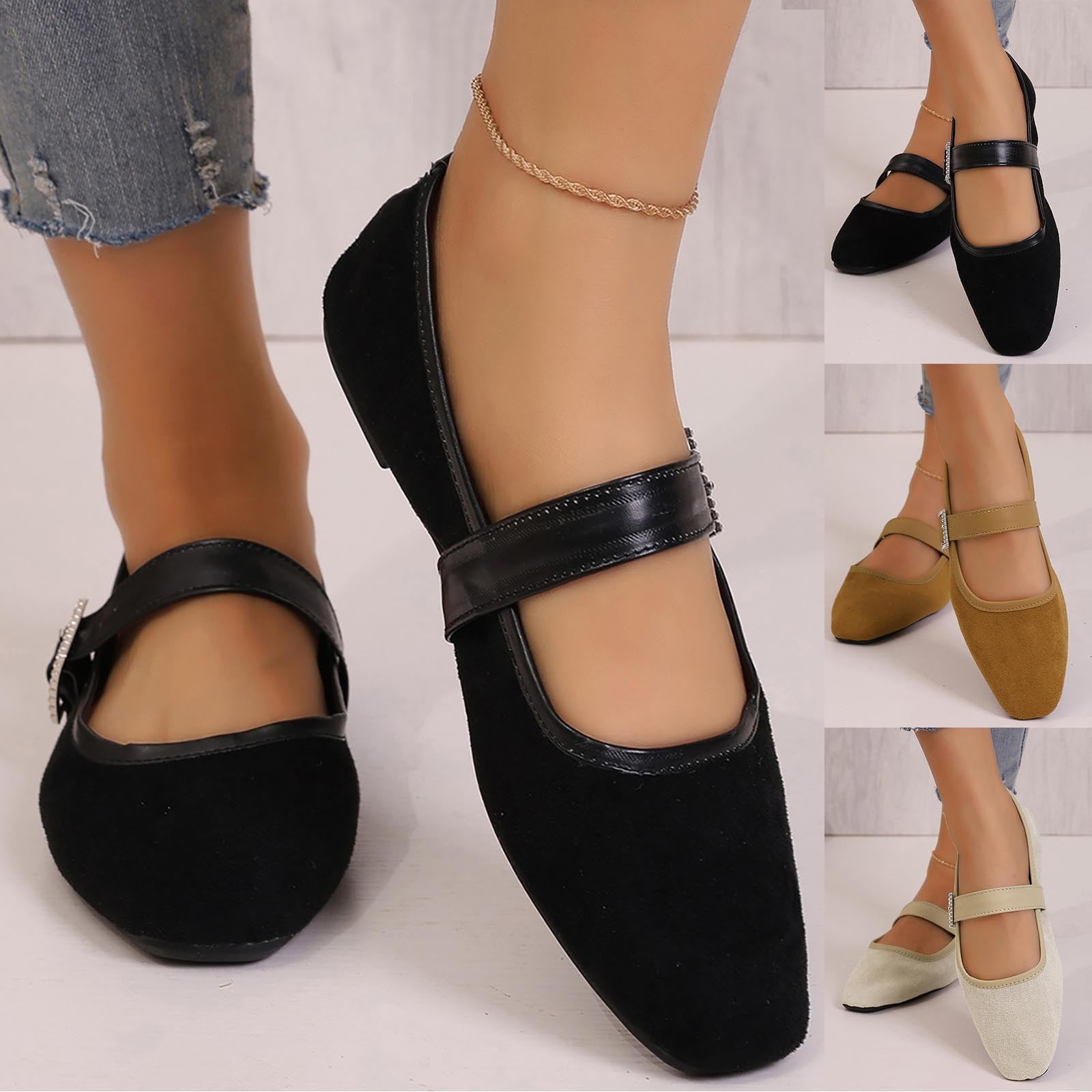 HAOTAGS Women's Bow Slip On Flats,Pointy Toe Work Casual Flocked Ballet ...