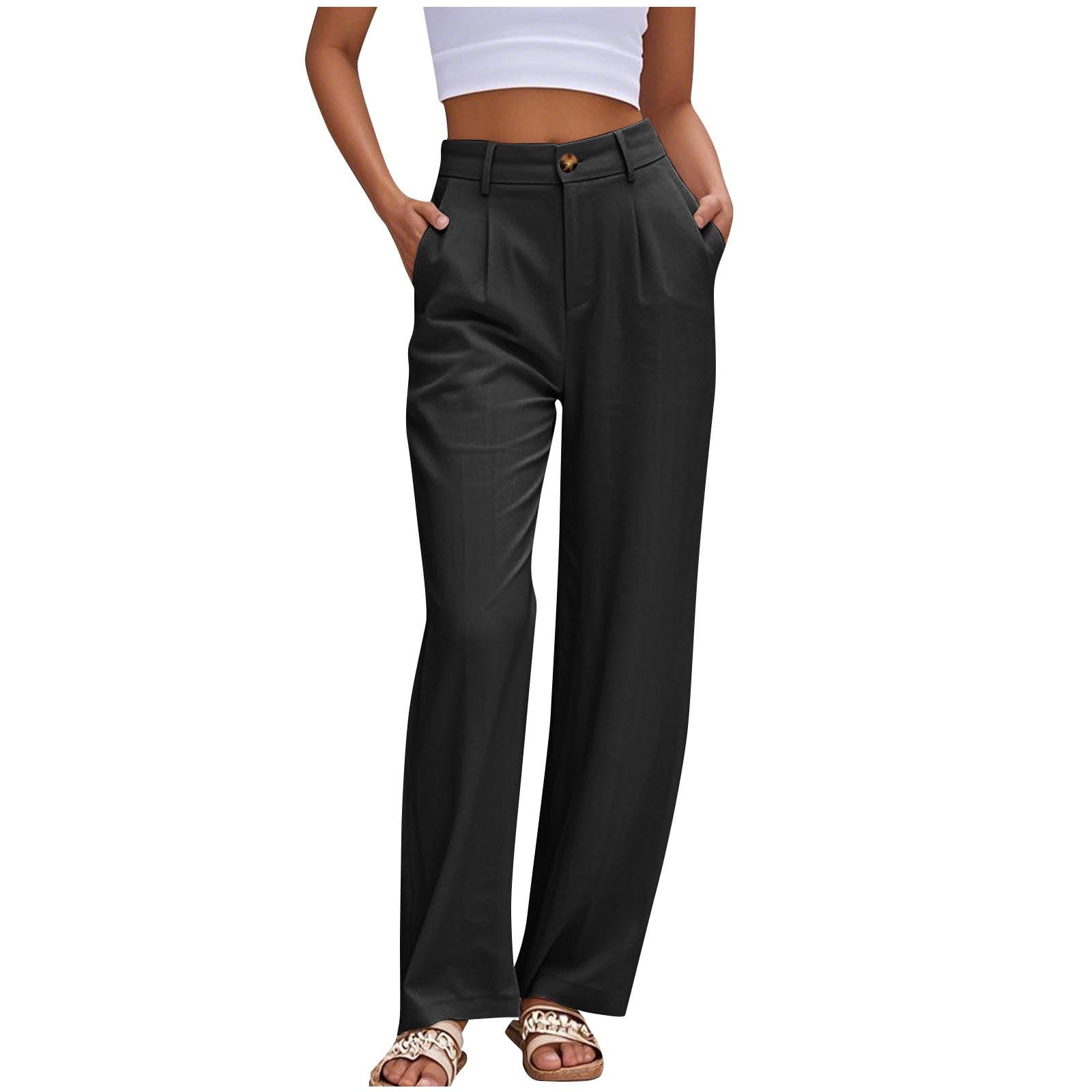 HAOTAGS Women's Casual Pants,Button Zipper Elastic Waist Pocket ...
