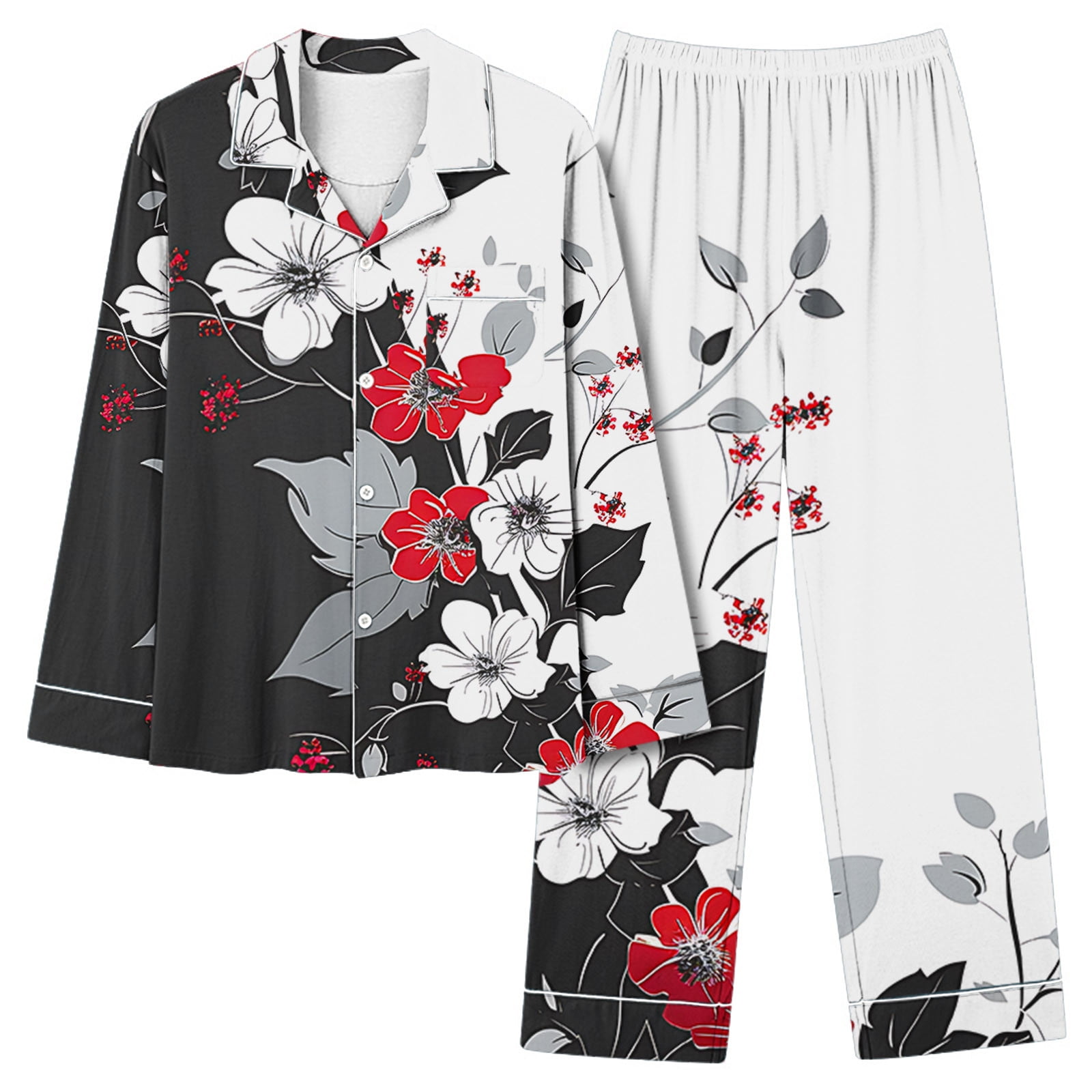 HAOTAGS Women's Graphic Print Pajama Set Button Up Pajama Set Nightwear ...