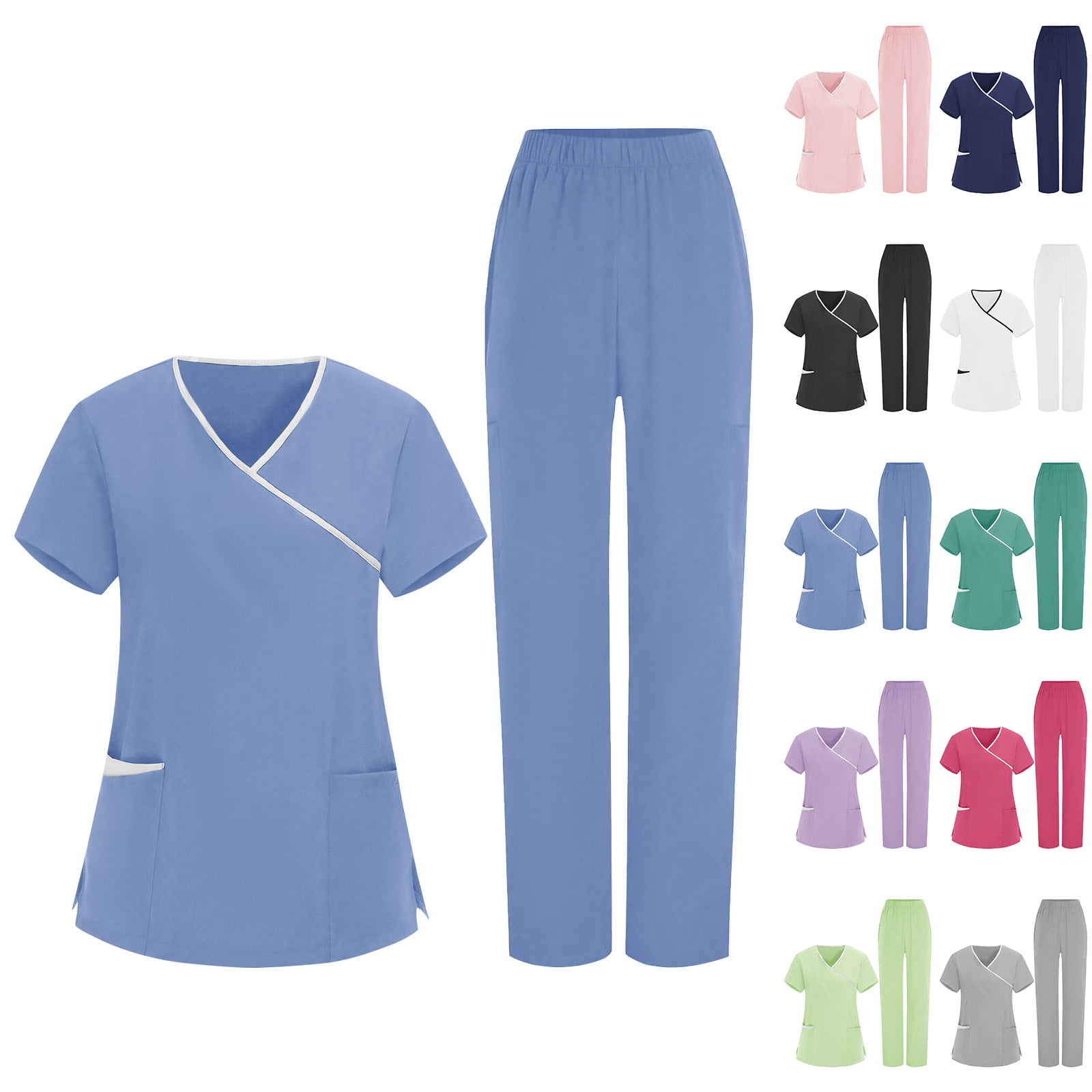 HAOTAGS Women's Nurse Uniform Set, with V-Neck Tunic and Pants Clinic ...
