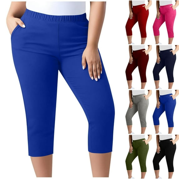 HAOTAGS Women's Plus Size Yoga Pants, Elastic Waist Capri Leggings for ...