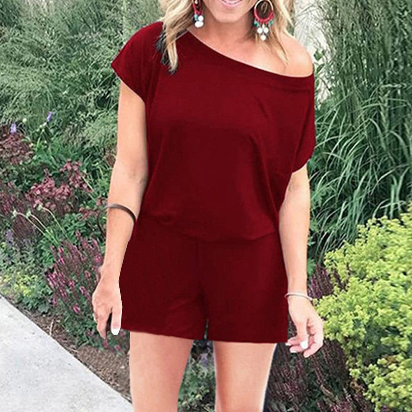 Haotags Womens Romper Dressy Summer Short Sleeve Wide Leg Shorts Solid