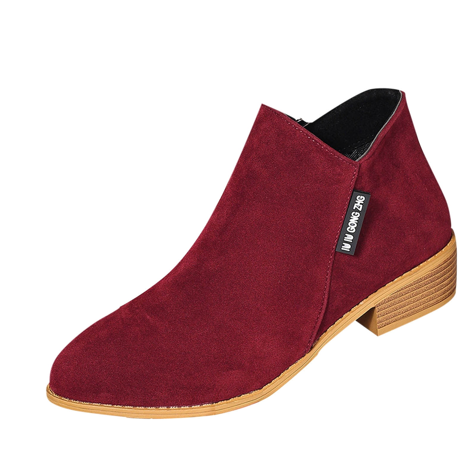 HAOTAGS Women's Suede Ankle Boots, Thick Low Heel Side Zipper Closure ...