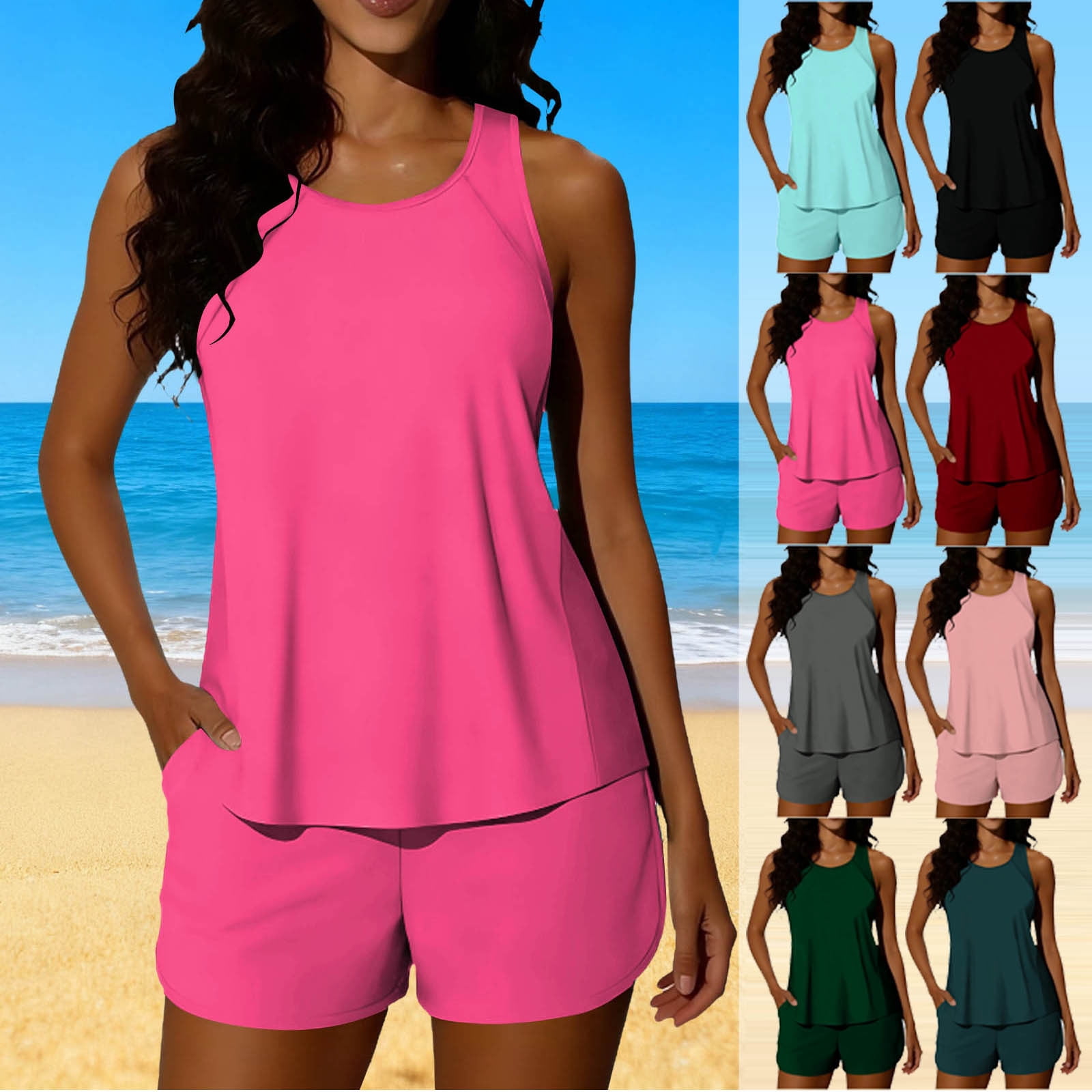 HAOTAGS Women's Tankini Swimsuit With Shorts, Color Block Two Piece ...