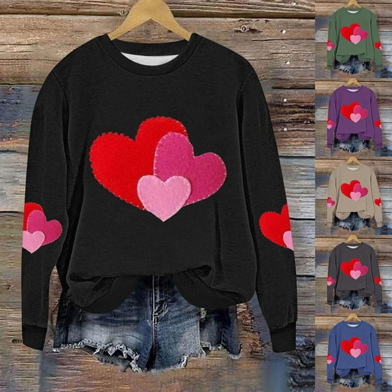 HAOTAGS Women's Valentine's Day Hoodie Long - Sleeved, Printed Round ...