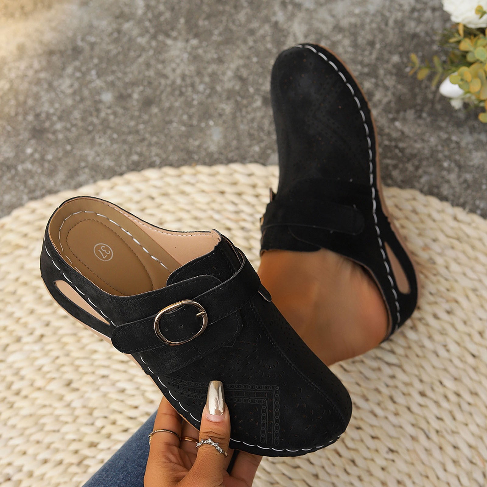 HAOTAGS Womens Casual Loafers Shoes Hollow Summer Closed Toe Sandals ...