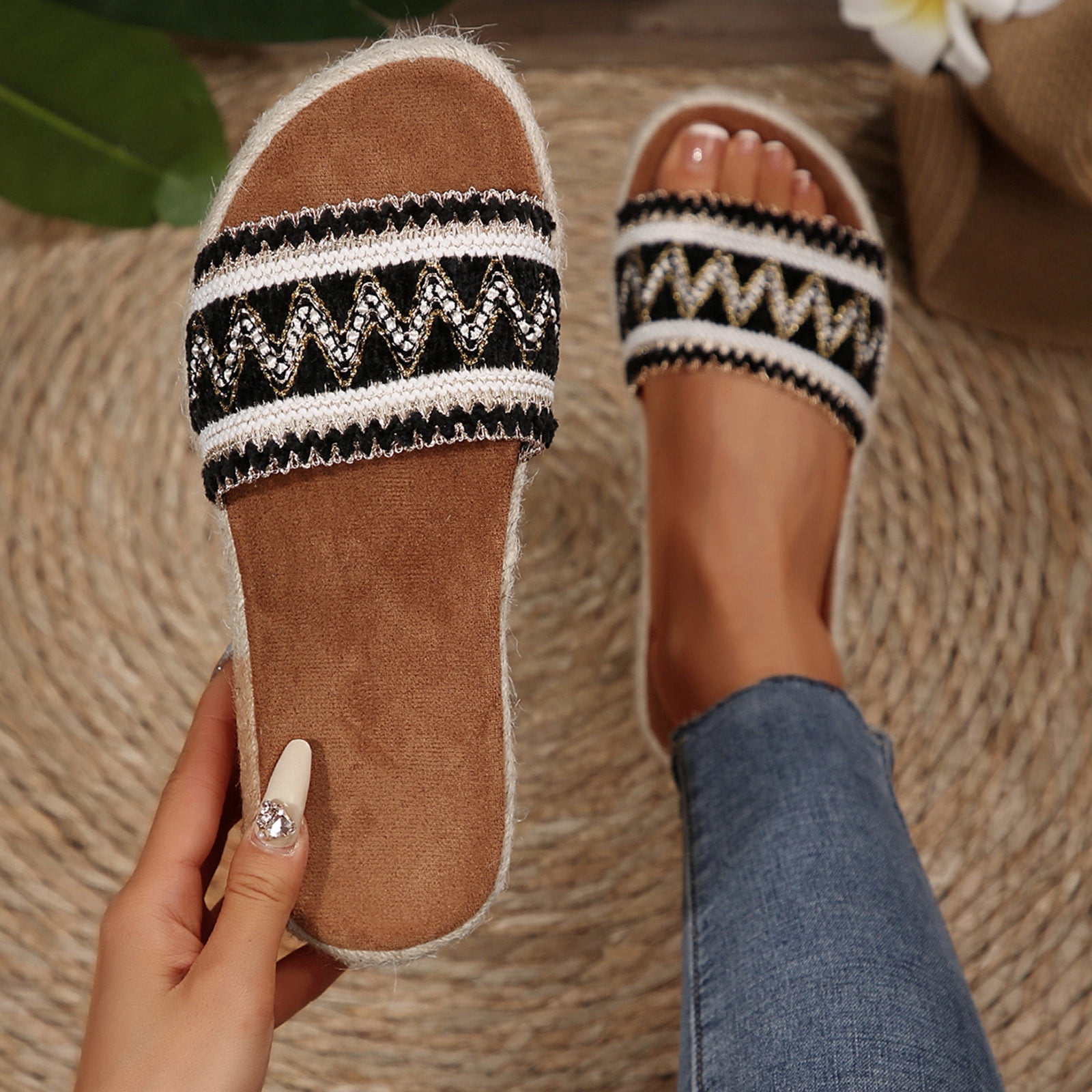 HAOTAGS Womens Summer Flatform Slippers Bohemian Casual Slip On Sandals ...