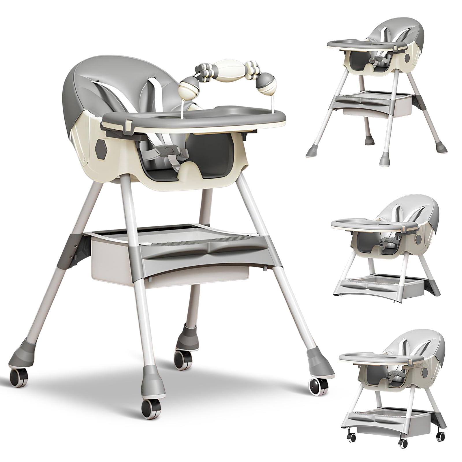 HAOUUCYIN 4-in-1 Baby High Chair & Toddler's Desk, Stainless Steel, Toy ...