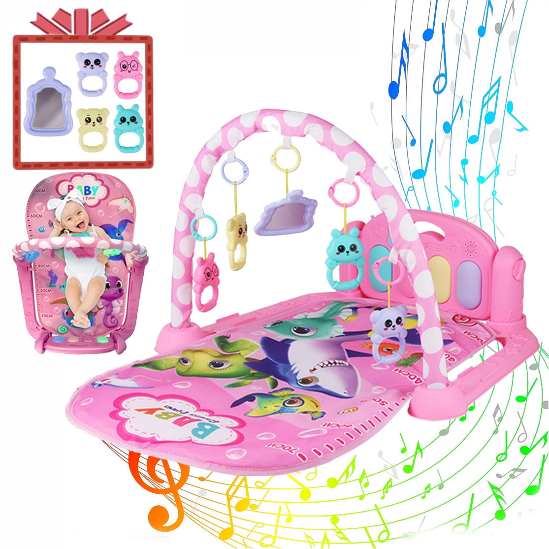 HAOUUCYIN Newborn Tummy Time Kick Piano Playmat, 3-in-1 Baby Activity ...