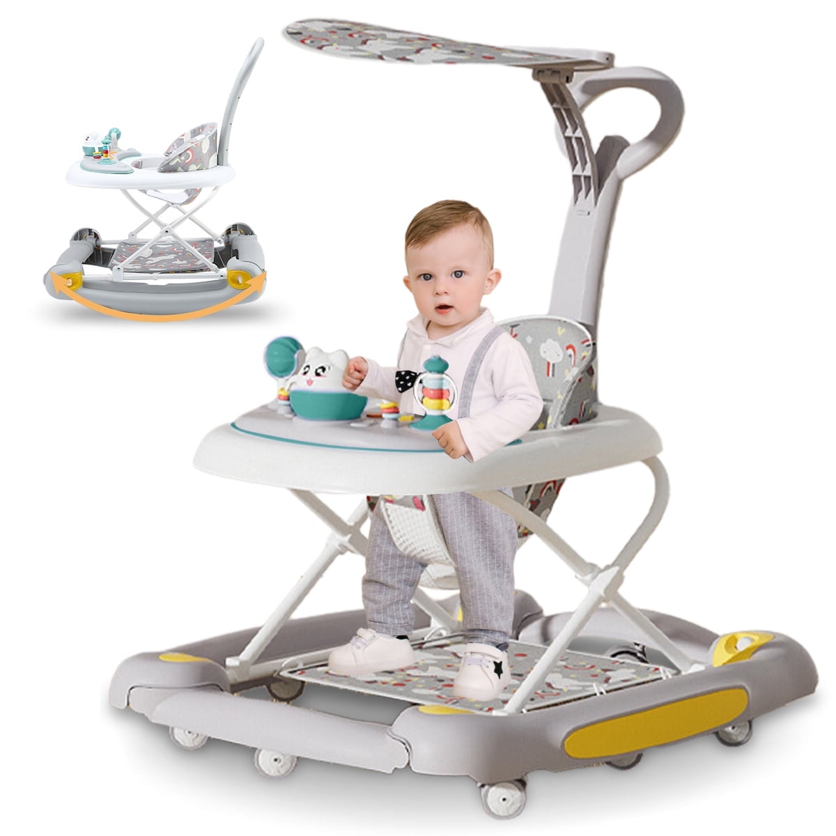 HAOUUCYIN Baby Walker, 6-in-1 Foldable Push Walker, Adjustable Height ...